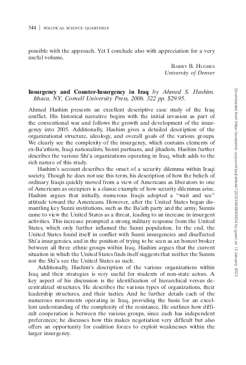 (PDF) Insurgency and Counter-Insurgency in Iraq by Ahmed S. Hashim
