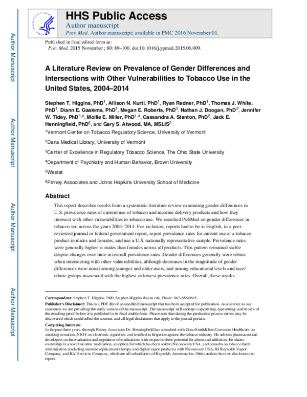 (PDF) A Literature Review on Prevalence of Gender Differences and ...