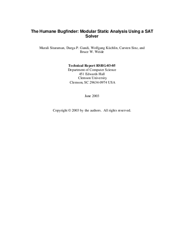 (PDF) The humane bugfinder: Modular static analysis using a sat solver
