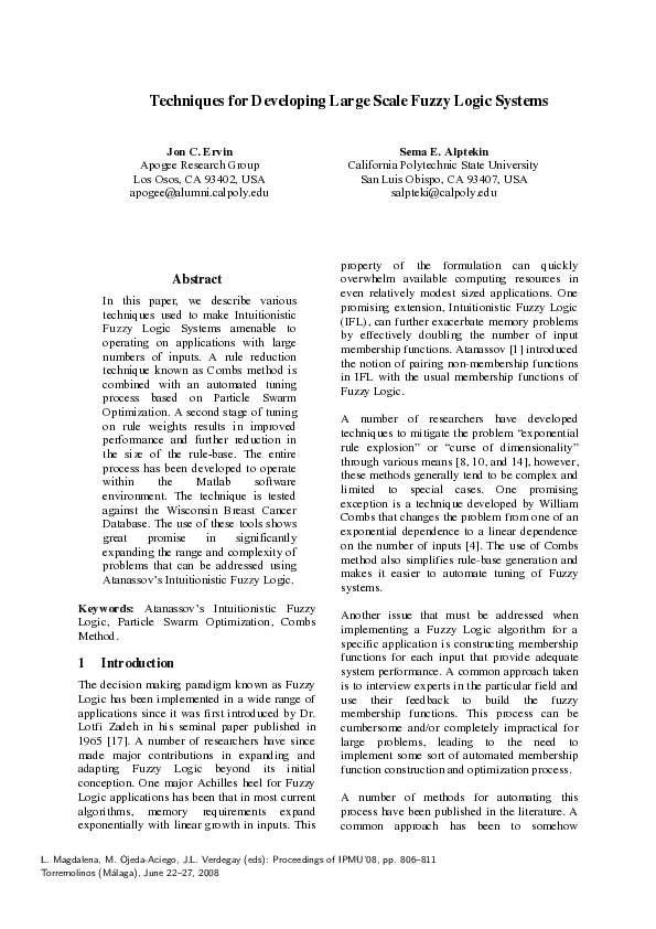 (PDF) Techniques for Developing Large Scale Fuzzy Logic Systems