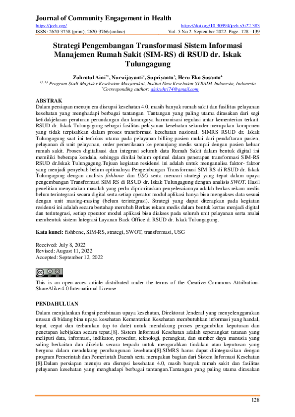 (PDF) Strategi Pengembangan Transformasi Sistem Informasi Manajemen Rumah Sakit (SIM-RS) di RSUD ...