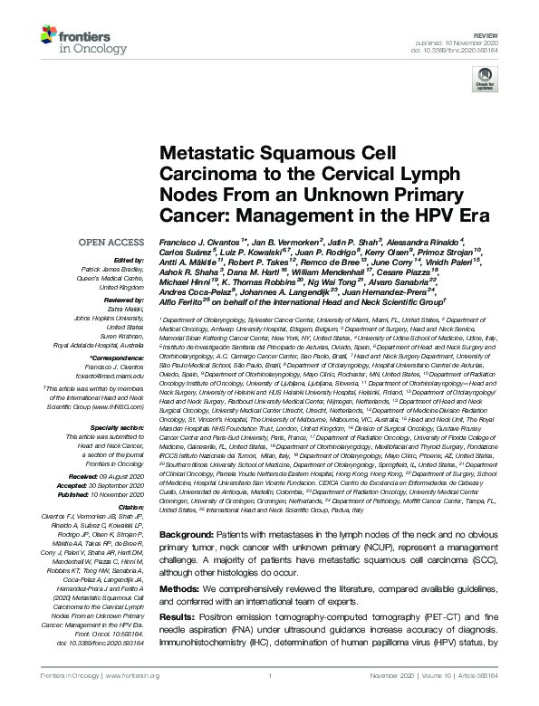 (PDF) Metastatic Squamous Cell Carcinoma to the Cervical Lymph Nodes ...
