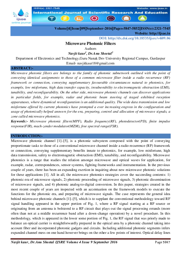(PDF) Microwave Photonic Filters