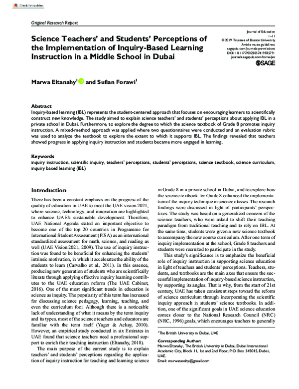 (PDF) Science Teachers’ and Students’ Perceptions of the Implementation of Inquiry-Based ...