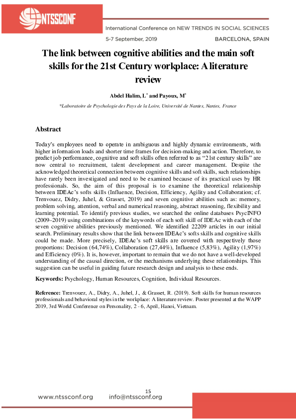 (PDF) The link between cognitive abilities and the main soft skills for the 21st Century ...