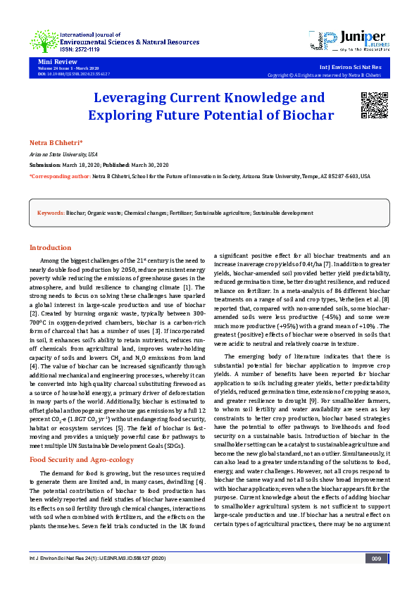 (PDF) Leveraging Current Knowledge and Exploring Future Potential of Biochar