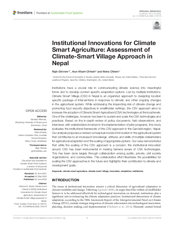(PDF) Institutional Innovations for Climate Smart Agriculture ...