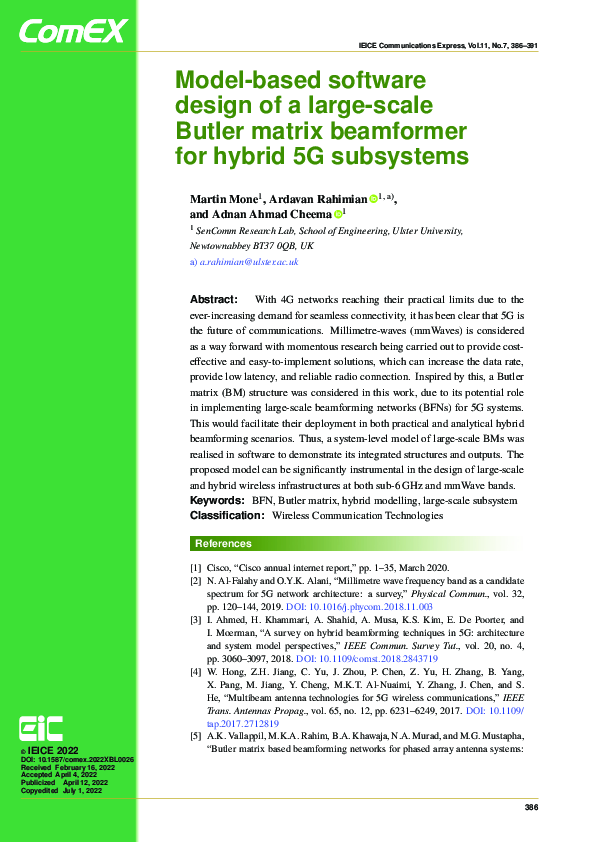 (PDF) Model-based software design of a large-scale Butler matrix beamformer for hybrid 5G subsystems