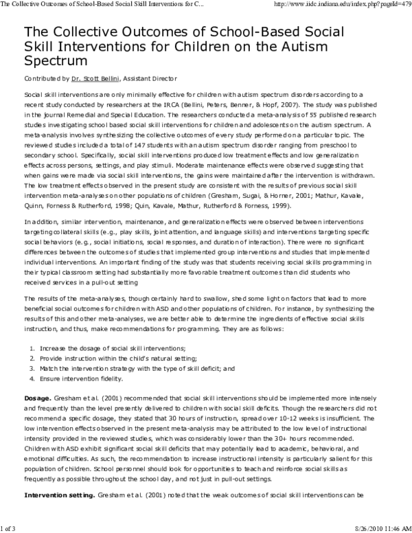 (PDF) The Collective Outcomes of School-Based Social Skill Interventions for Children on the ...