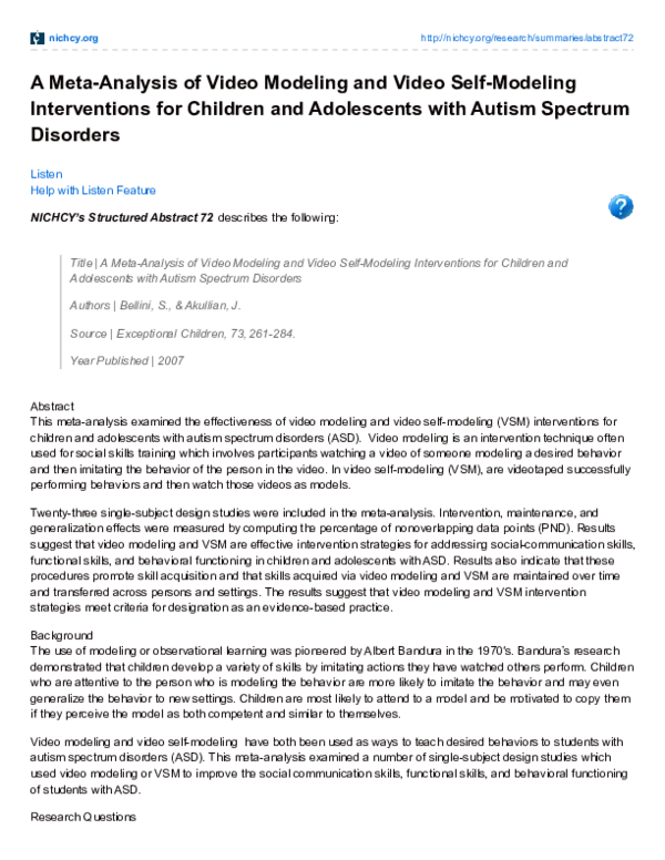 (PDF) A Meta-Analysis of Video Modeling and Video Self-Modeling Interventions for Children and ...
