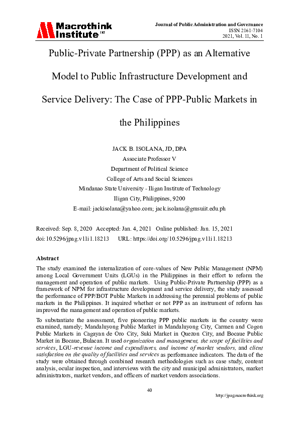 (PDF) Public-Private Partnership (PPP) as an Alternative Model to ...