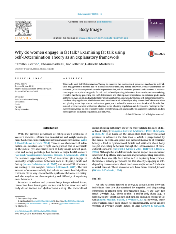 (PDF) Why do women engage in fat talk? Examining fat talk using Self ...