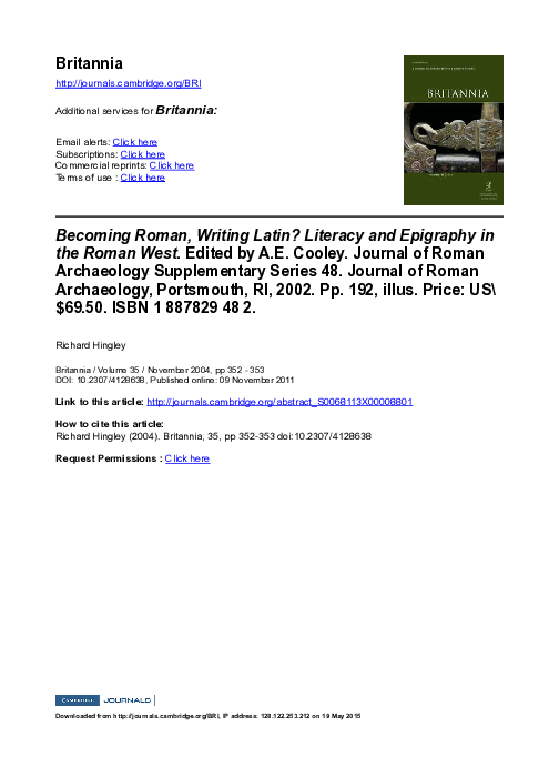 (PDF) Becoming Roman, Writing Latin? Literacy and Epigraphy in the ...
