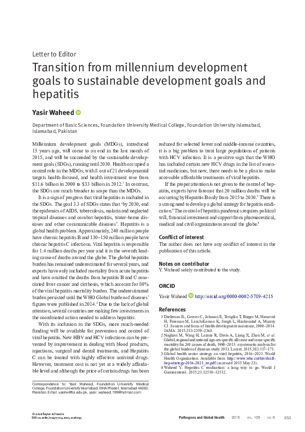 (PDF) Hepatitis in the Shift to Sustainable Goals