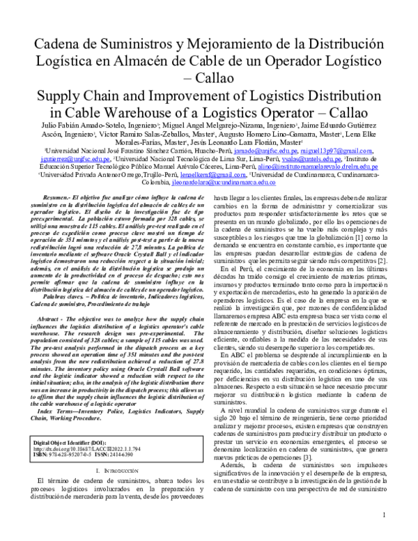 (PDF) Supply chain and improvement of logistics distribution in cable ...