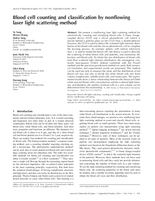 (PDF) Blood cell counting and classification by nonflowing laser light ...