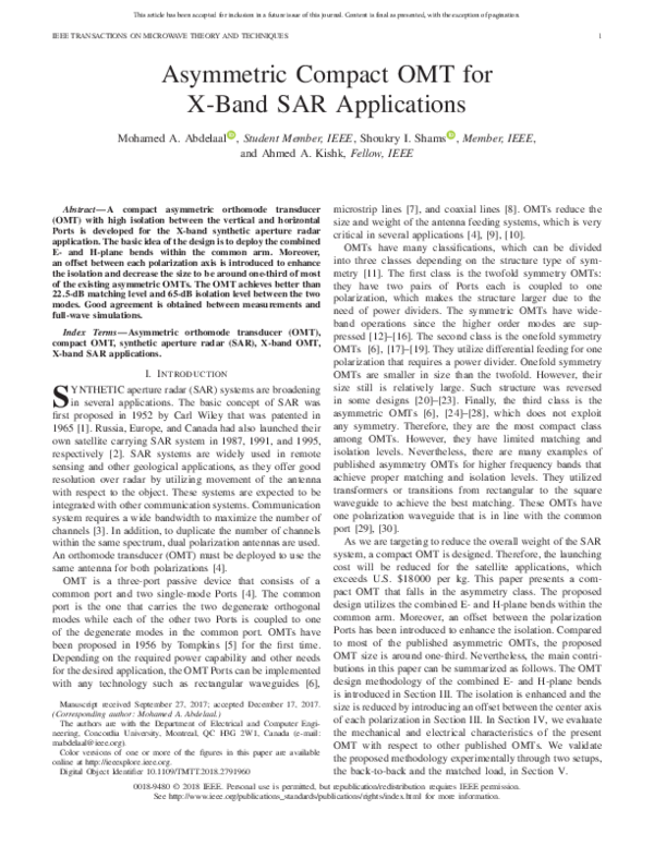 (PDF) Asymmetric Compact OMT for X-Band SAR Applications