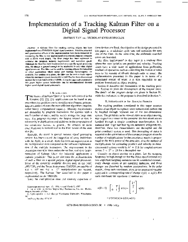 (PDF) Implementation of a tracking Kalman filter on a digital signal ...