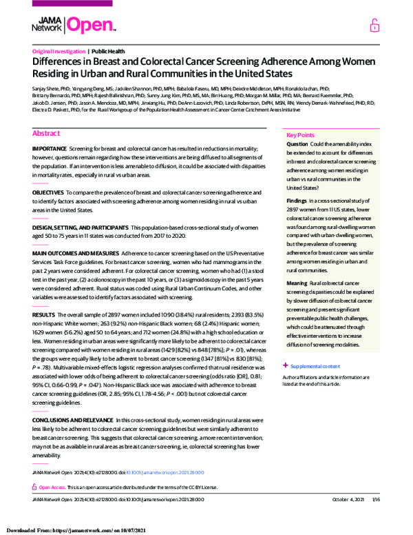 (PDF) Differences in Breast and Colorectal Cancer Screening Adherence ...