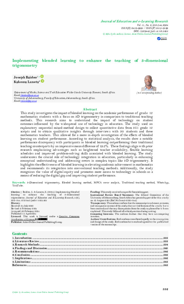 (PDF) Implementing blended learning to enhance the teaching of 3-dimensional trigonometry