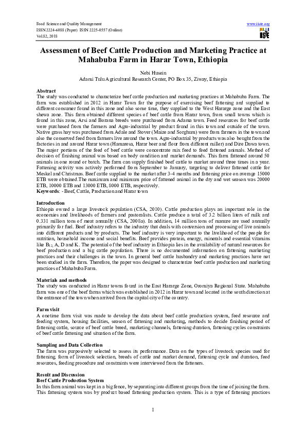 (PDF) Assessment of Beef Cattle Production and Marketing Practice at ...