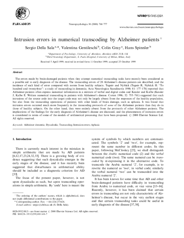 (PDF) Intrusion errors in numerical transcoding by Alzheimer patients