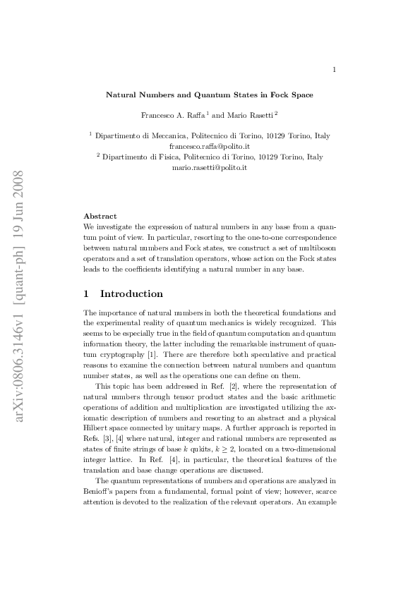 (PDF) Natural Numbers and Quantum States in Fock Space