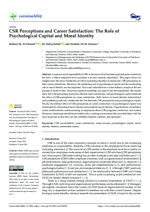 (PDF) CSR Perceptions and Career Satisfaction: The Role of ...