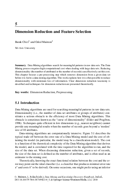 (PDF) Dimension Reduction and Feature Selection