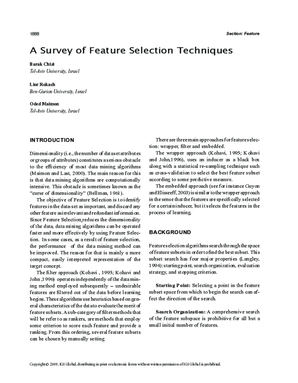 (PDF) A Survey of Feature Selection Techniques