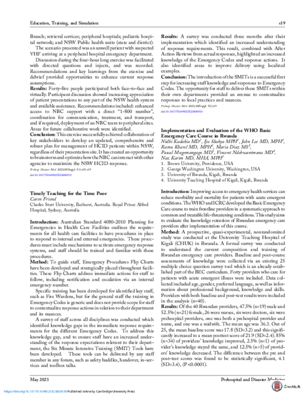 (PDF) Implementation and Evaluation of the WHO Basic Emergency Care ...