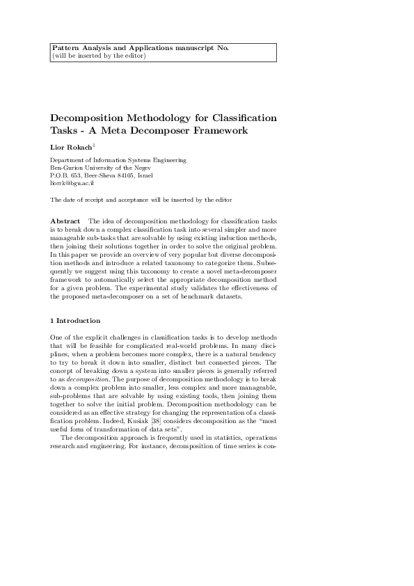 (PDF) Decomposition methodology for classification tasks: a meta decomposer framework