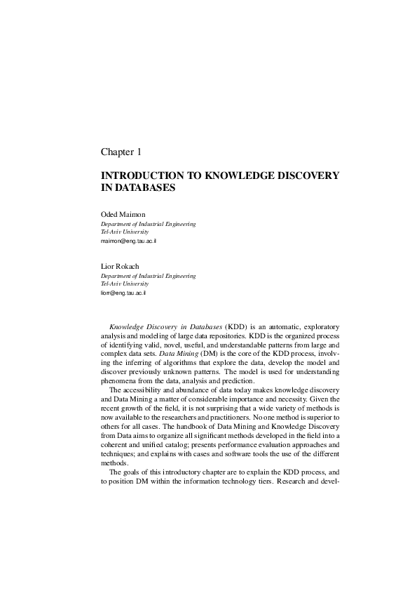 (PDF) Introduction to Knowledge Discovery in Databases