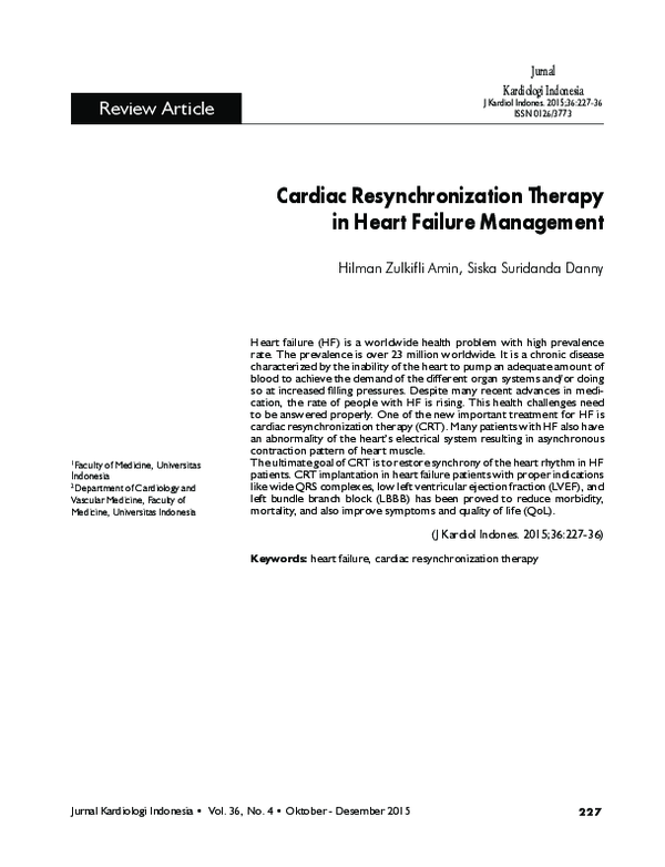 (PDF) Cardiac Resynchronization Therapy in Heart Failure Management