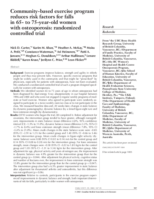 (PDF) Community-based exercise program reduces risk factors for falls ...