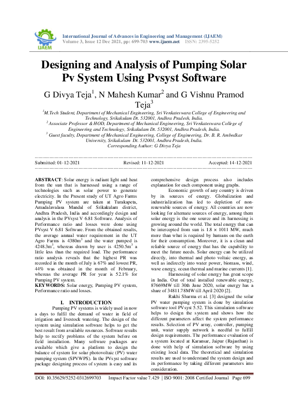 (PDF) Designing and Analysis of Pumping Solar Pv System Using Pvsyst Software