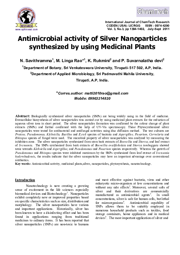 (PDF) Antifungal efficacy of silver nanoparticles synthesized from themedicinal plants