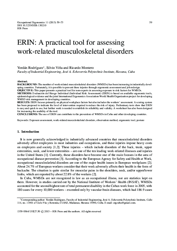 (PDF) ERIN: A practical tool for assessing work-related musculoskeletal ...