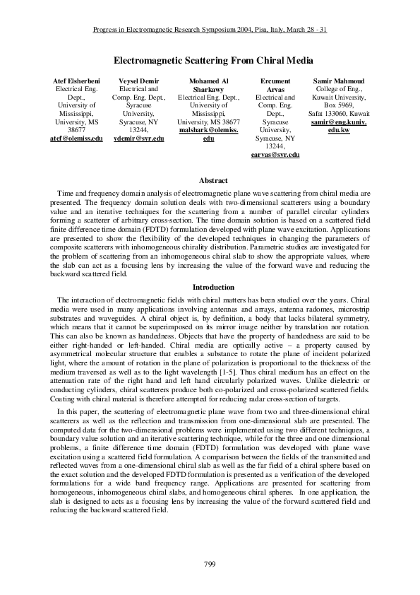 (PDF) Electromagnetic scattering from chiral media