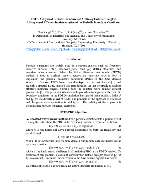 (PDF) FDTD Analysis of Periodic Structures at Arbitrary Incidence Angles: A Simple and Efficient ...