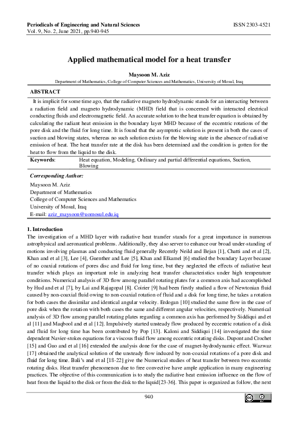 (PDF) Applied mathematical model for a heat transfer