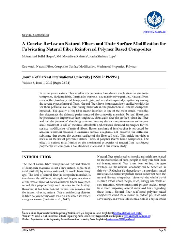 (PDF) A Concise Review on Natural Fibers and Their Surface Modification ...