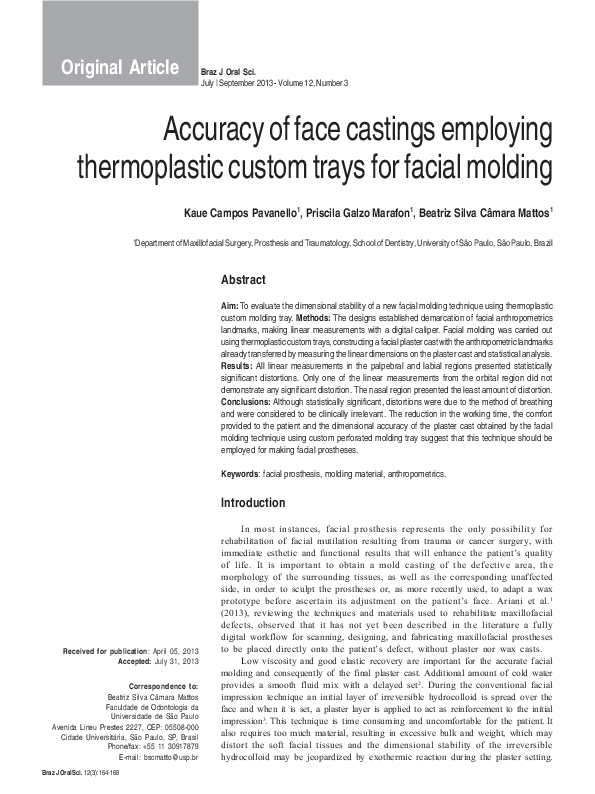 (PDF) Accuracy of face castings employing thermoplastic custom trays ...