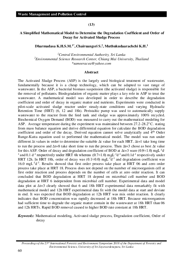 (PDF) A Simplified Mathematical Model to Determine the Degradation ...