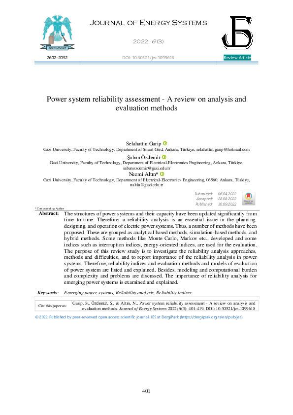 (PDF) Power System Reliability Assessment— A Review on Analysis and Evaluation Methods