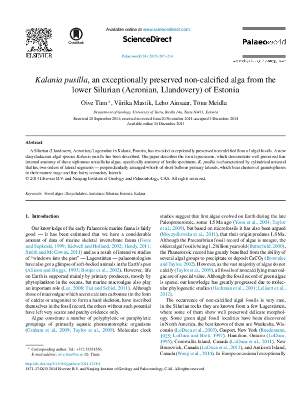 (PDF) Kalania pusilla, an exceptionally preserved non-calcified alga ...