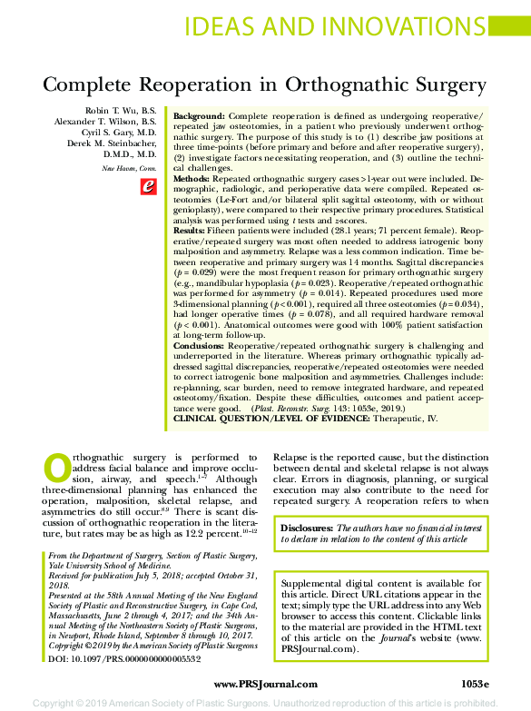 (PDF) Complete Reoperation in Orthognathic Surgery