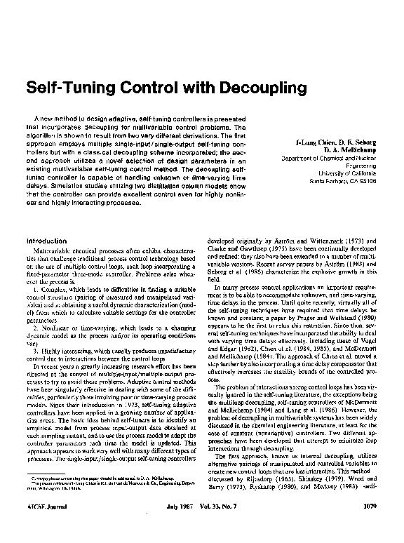 (PDF) Self-tuning control with decoupling