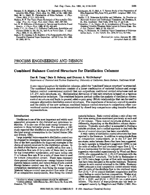 (PDF) Combined balance control structure for distillation columns