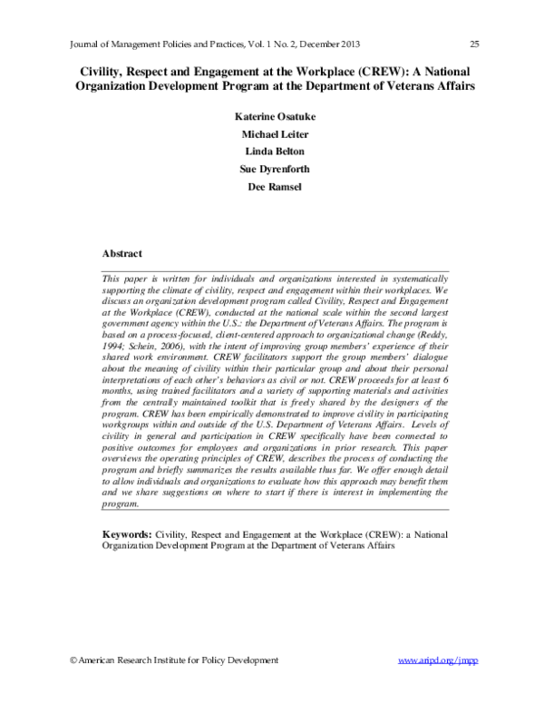 (PDF) CREW (Civility, Respect, Engagement at Work): Intervention ...
